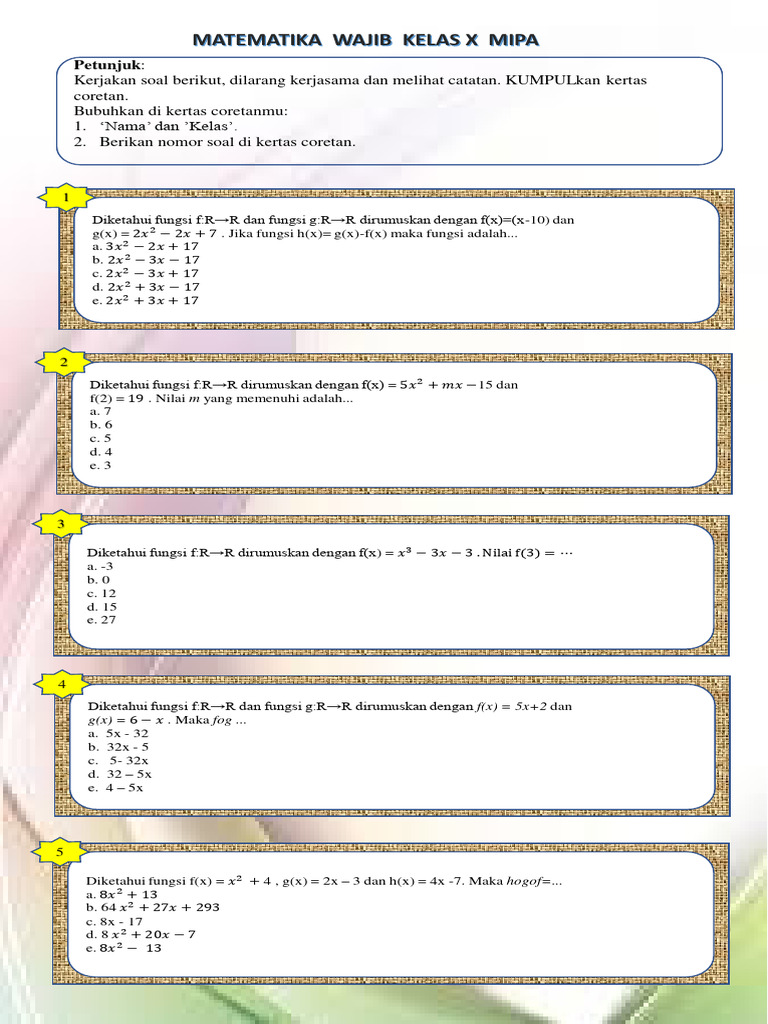 Soal ULUM Genap X MTK WAJIB 21-22 | PDF | Metode & Bahan Ajar