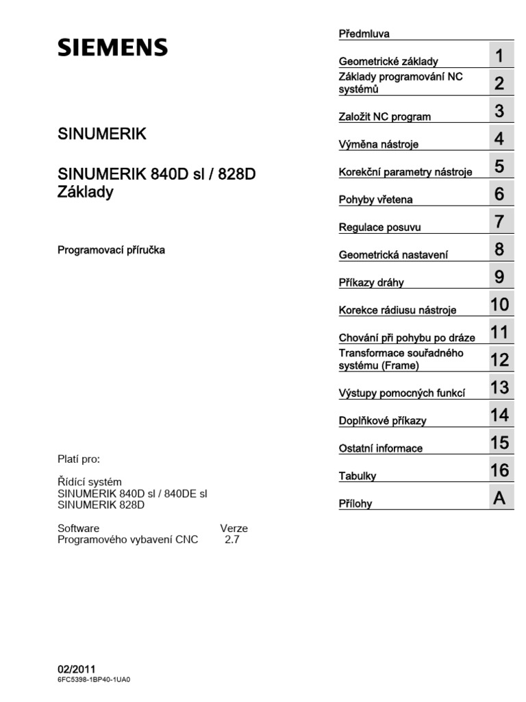 Sinumerik SINUMERIK 840D SL / 828D Základy: 6FC5398-1BP40-1UA0 | PDF