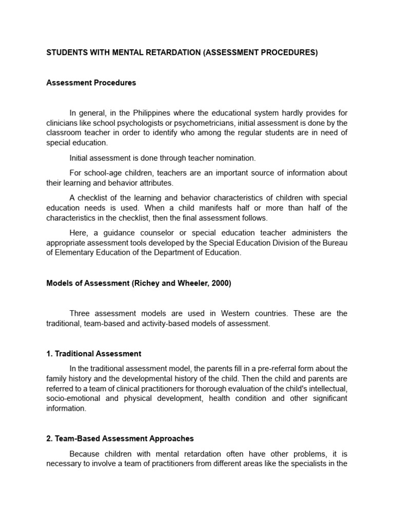 Assessment Procedures for Mental Retardation | PDF | Intellectual ...