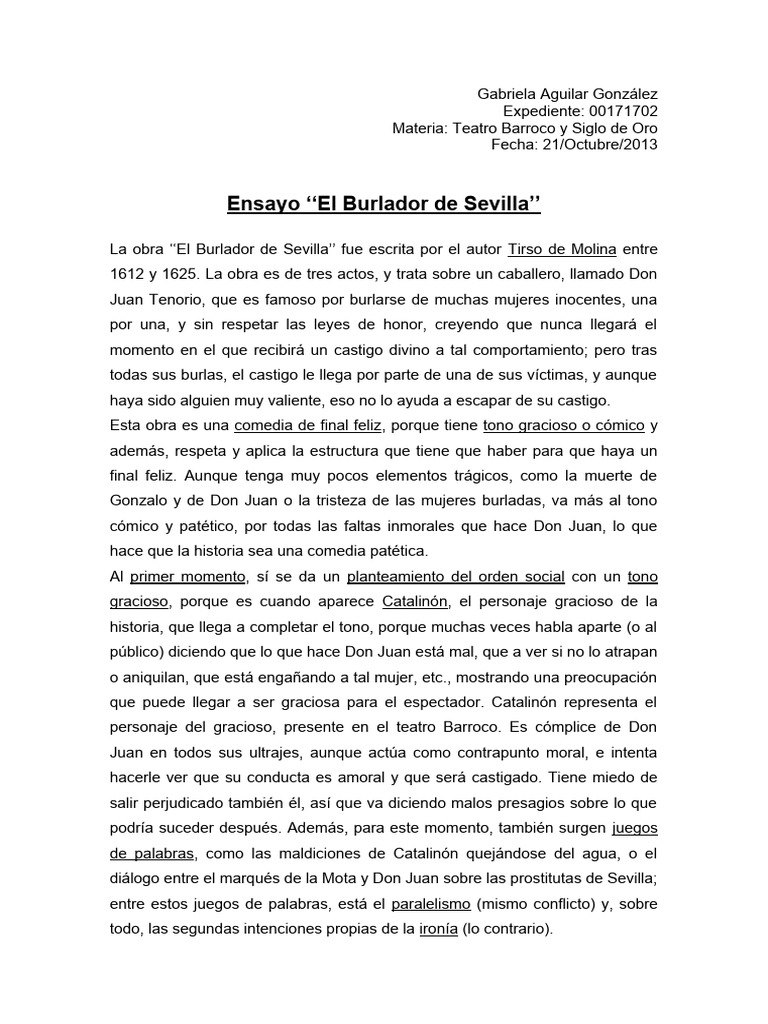 Análisis de "El Burlador de Sevilla" | PDF | Don Juan
