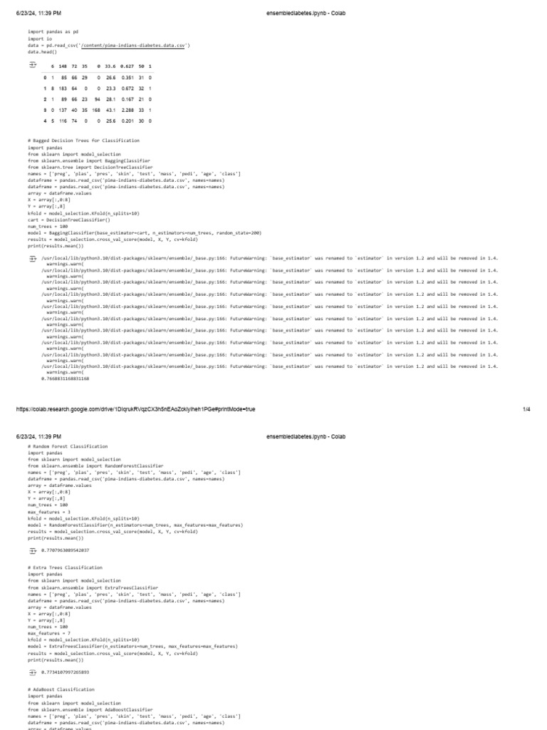 Ensemblediabetes - Ipynb - Colab | PDF | Applied Mathematics ...