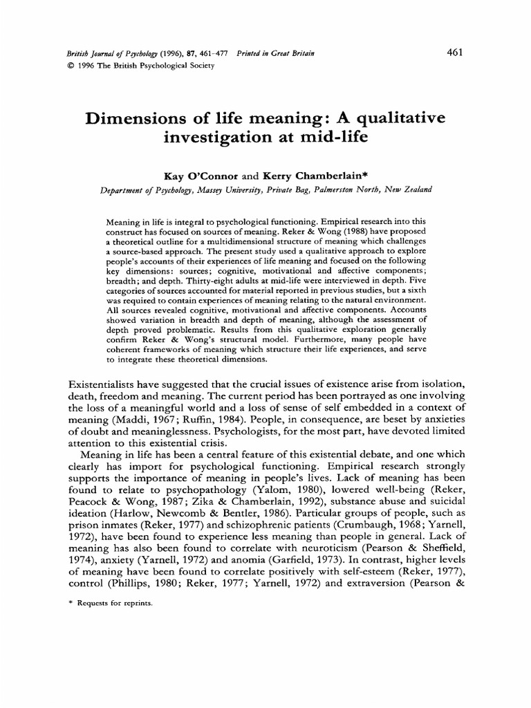 Dimensions of Life Meaning | PDF | Affect (Psychology) | Experience