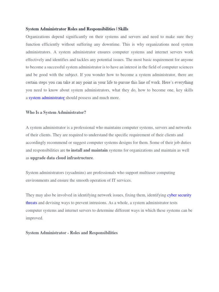 System Administrator Roles and Responsibilities 6-9-2016 | PDF | System ...