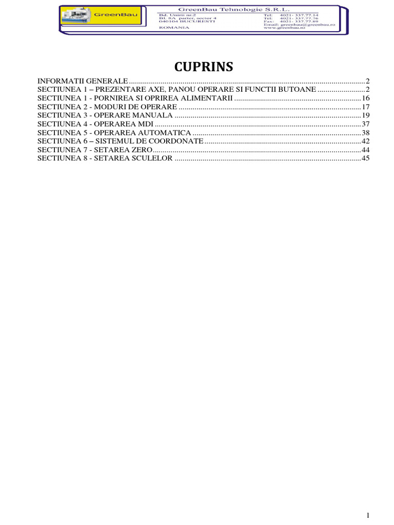 Instruire Operare Centre MB | PDF
