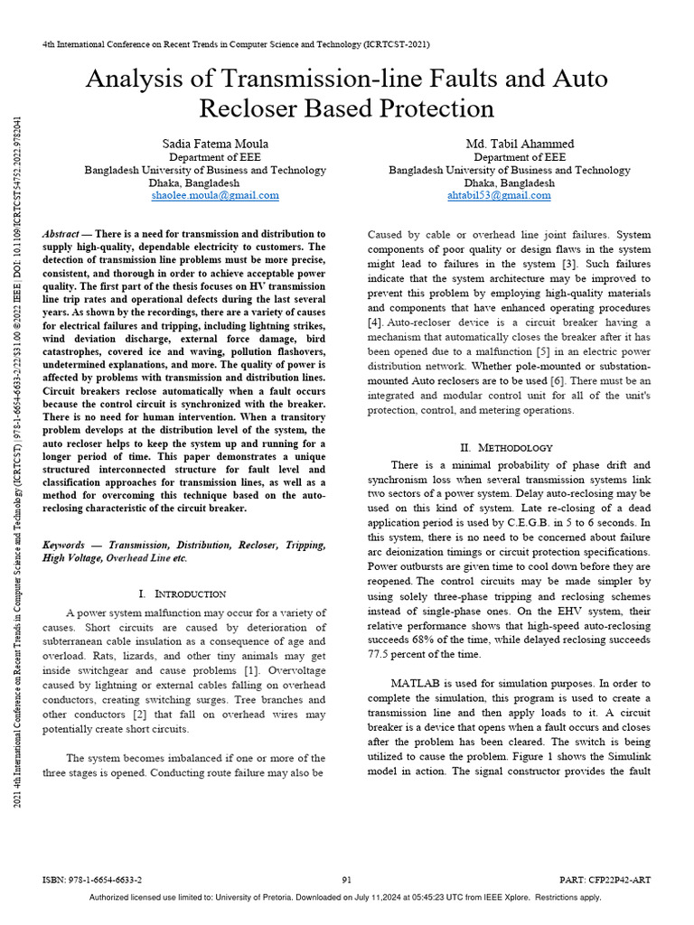 Transmission Faults and Auto-Reclosers | PDF | Electric Power ...