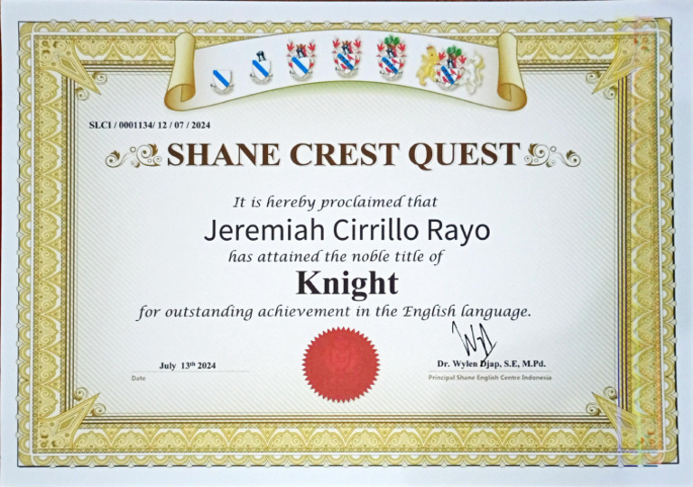 Sertifikat Shane - Jeremiah Cirrillo | PDF