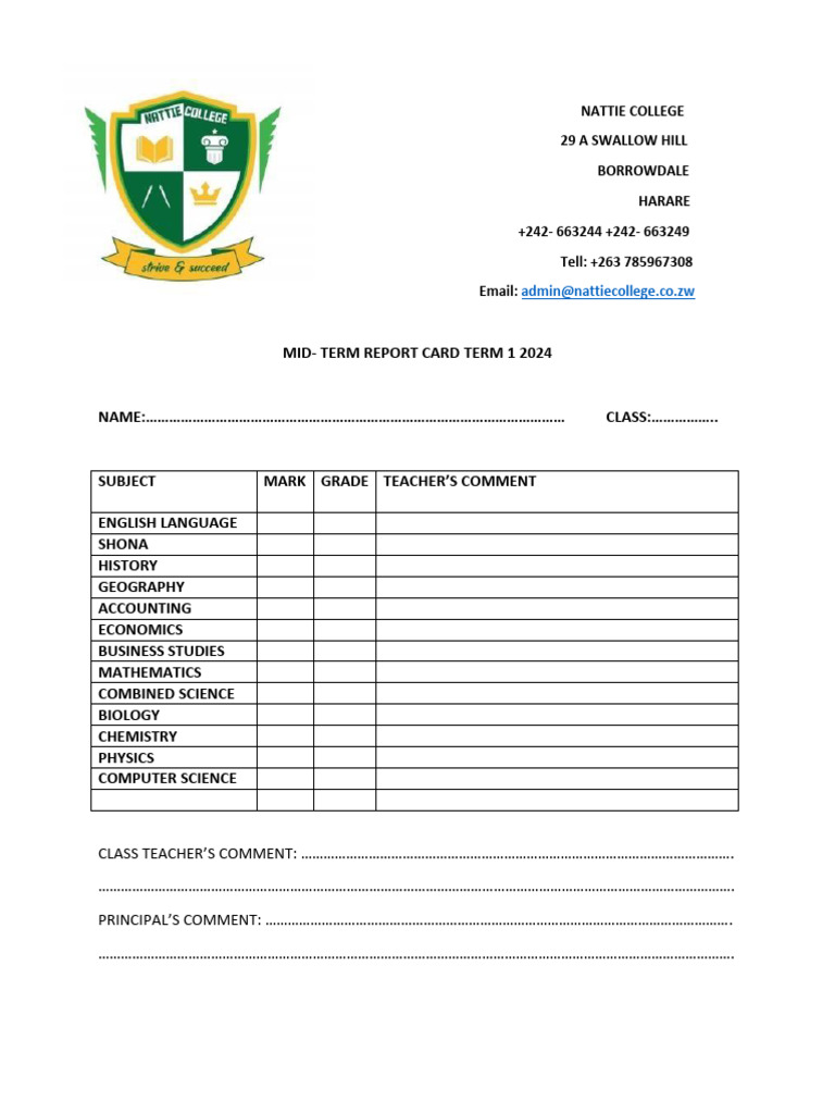 Report Card Nattie College | PDF