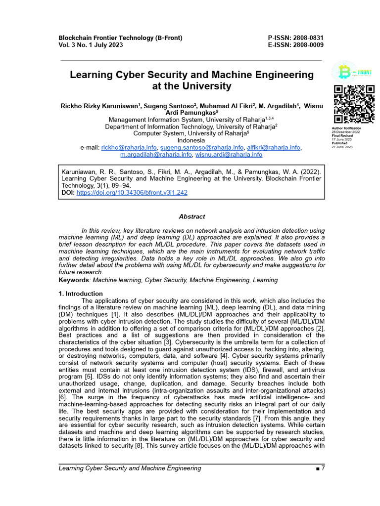 Learning Cyber Security and Machine Engineering at The University | PDF | Machine Learning ...