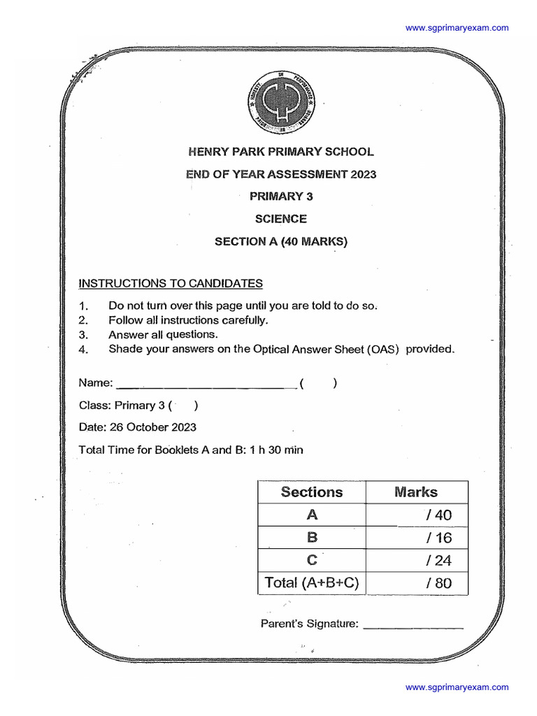 2023 P3 Science End of Year Exam Henry Park | PDF | Magnet ...