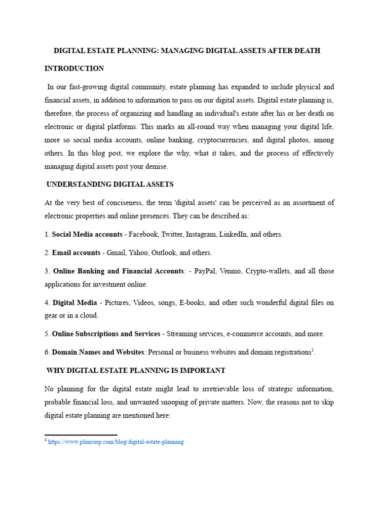 Digital Estate Planning - Managing Digital Assets After Death | PDF ...