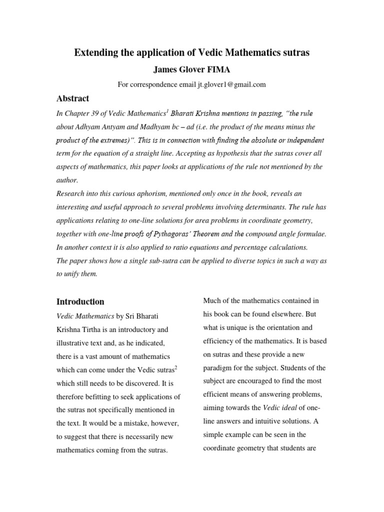 Extending The Application of Vedic Maths Sutras | PDF | Area | Determinant