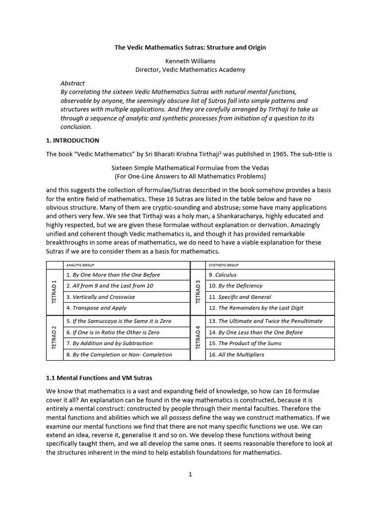 Structures in The Vedic Mathematics Sutras | PDF | Thought | Mathematics