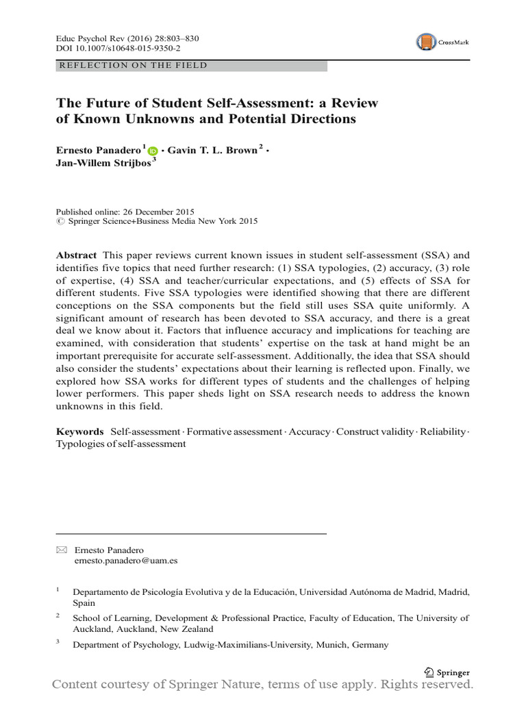 2016 - Panadero Et Al - The - Future - of - Student - Self-Assessment ...
