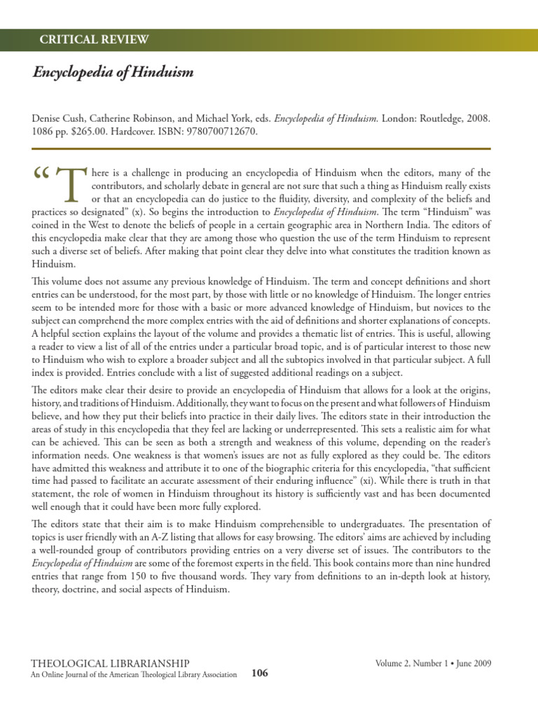 Encyclopedia of Hinduism Review | PDF | Encyclopedias | Knowledge