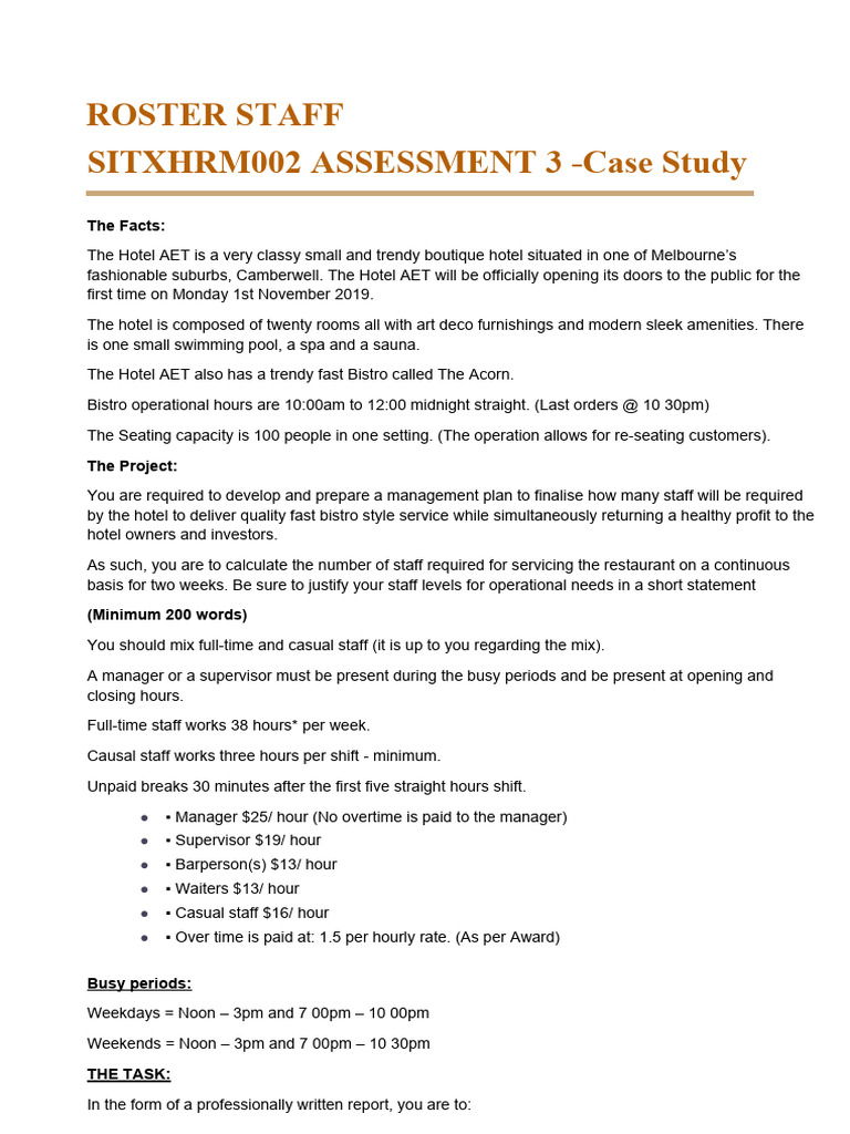 Hotel AET Staff Roster Management Plan | PDF | Workweek And Weekend