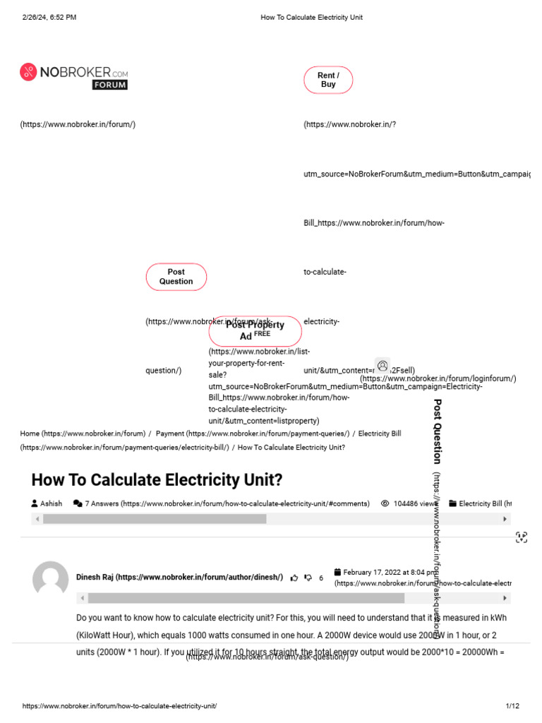 How To Calculate Electricity Unit | PDF | Electromagnetism | Metrology