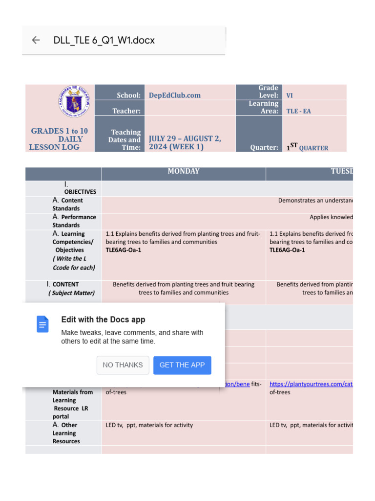 DLL - Tle 6 - Q1 - W1. | PDF | Learning | Human Communication
