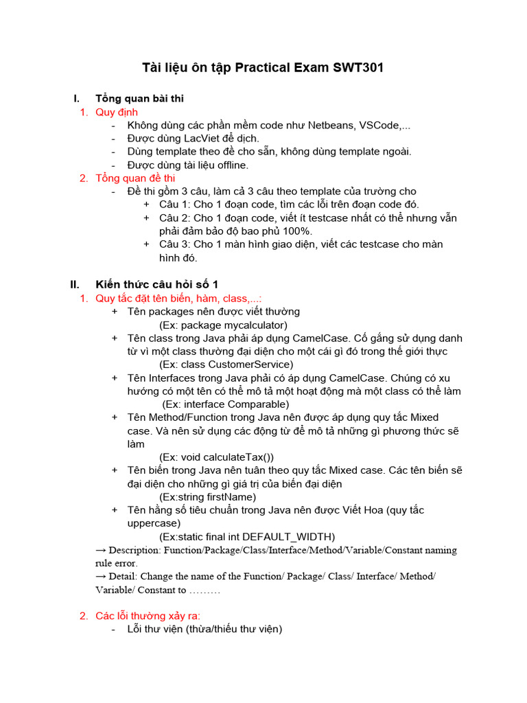 Tài Liệu Ôn Tập Practical Exam SWT301 | PDF