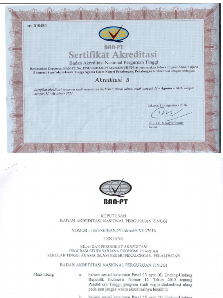 Sertifikat SK Akreditasi S1 EKOS 2016 - Compressed - Compressed | PDF