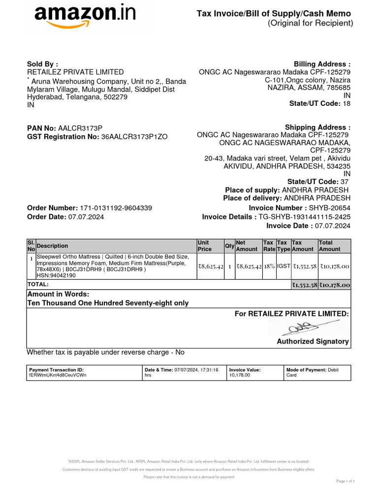 invoice_Mattress | PDF | Invoice | Payments