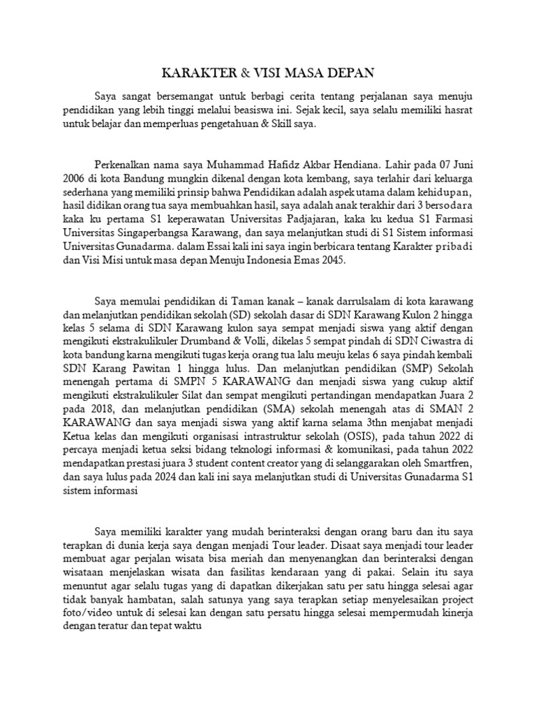 Karakter & Visi Masa Depan | PDF
