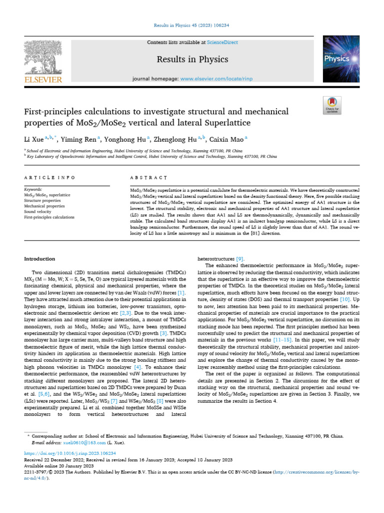 First-Principles Calculations To Investigate Structural and Mechanical Properties of MoS2 or ...