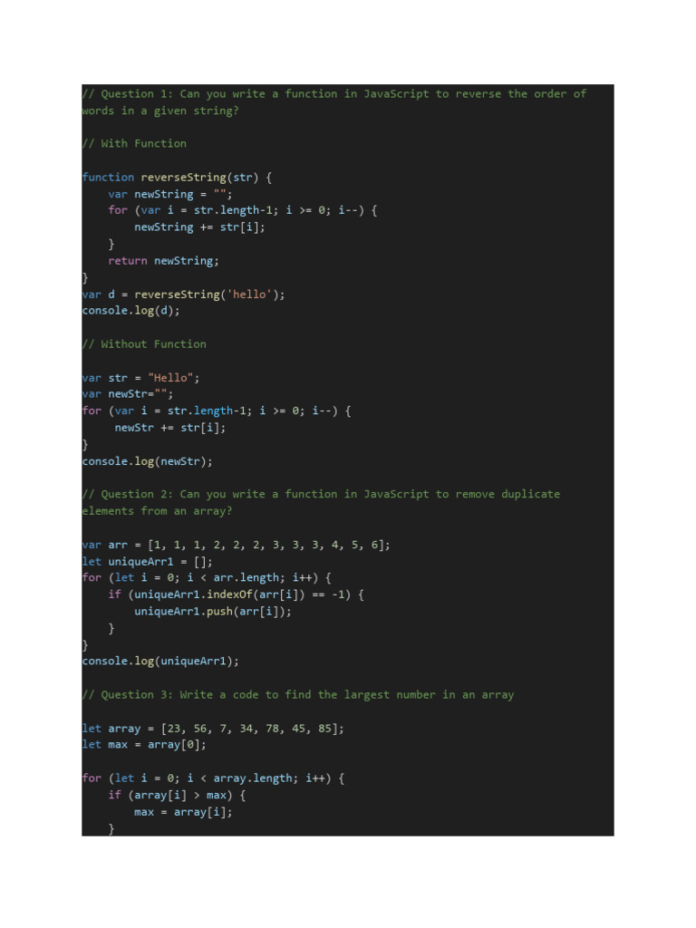 Interview Practice Q's JS | PDF | Java Script | Mathematical Logic