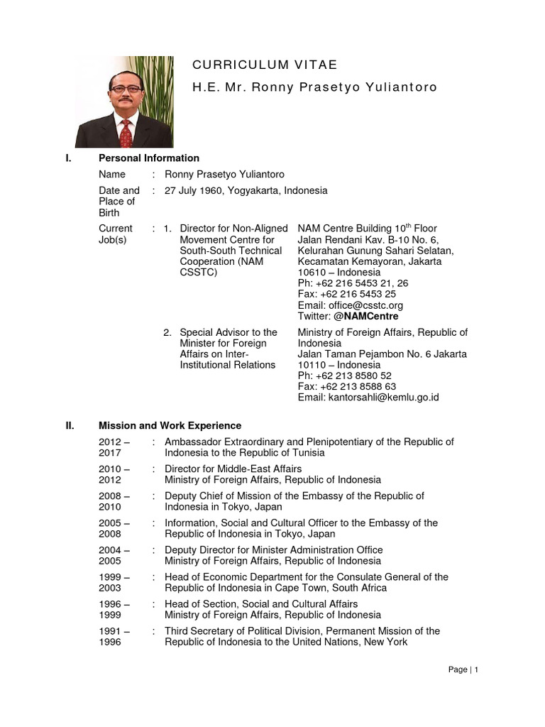 CV-Dubes Ronny | PDF | Non Aligned Movement | Diplomatic Mission