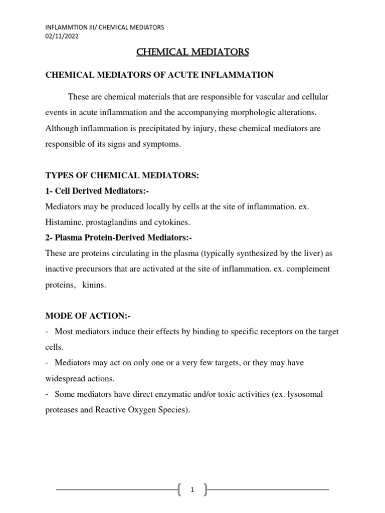 Pathology Chemical Mediators | PDF | Inflammation | Macrophage
