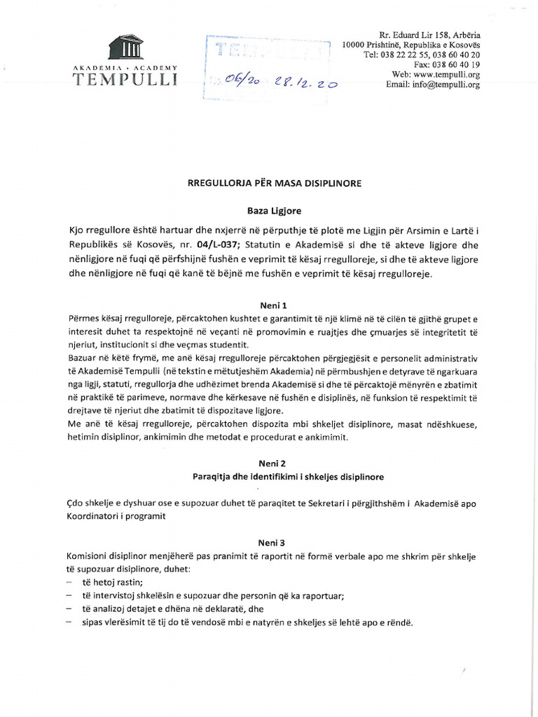 Rregullora Per Masa Disiplinore | PDF