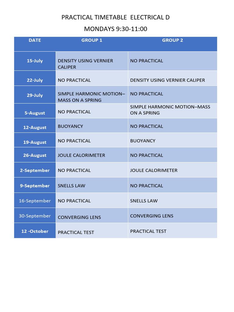 Monday Eph Timetable | PDF