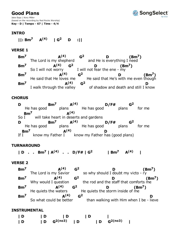 Good Plans - Lyrics and Chords | PDF