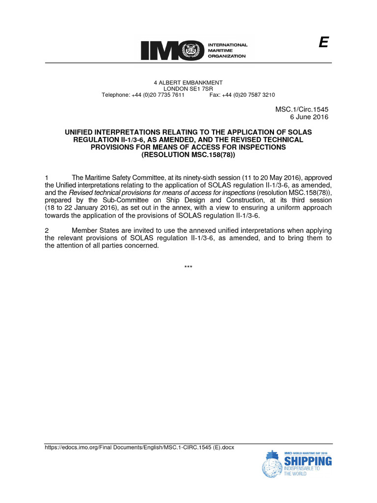 Unified Interpretations of SOLAS II-1/3-6 | PDF