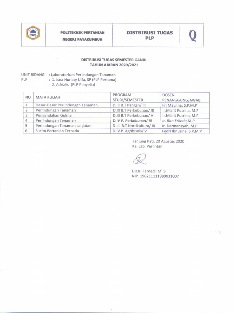Distribusi PLP 20-22 | PDF