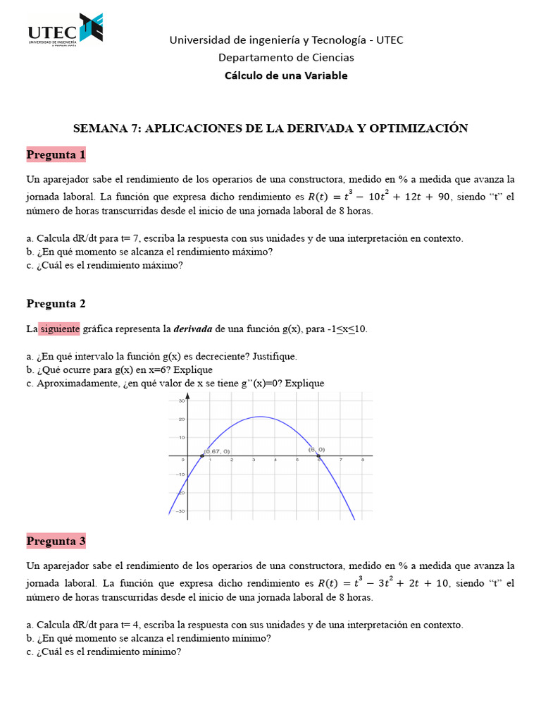 Problemas Propuestos de Aplicación de La Derivada y Optimización | PDF | Derivado | Matemáticas