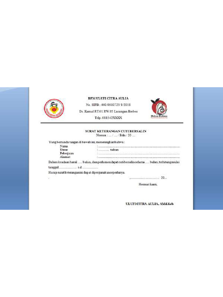 Surat Keterangan Cuti Bersalin | PDF
