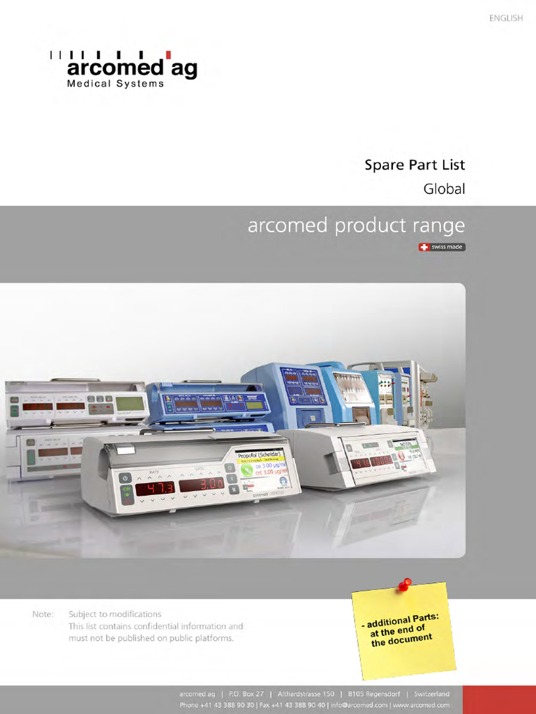 Arcomed Vp7000 Infusion Parts Lists | PDF | Electrical Connector | Screw