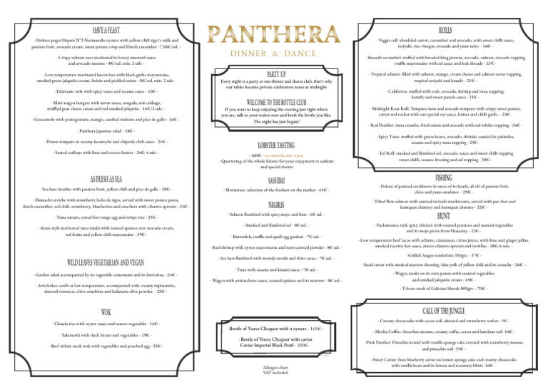 panthera menu | PDF | Sauce | Foods