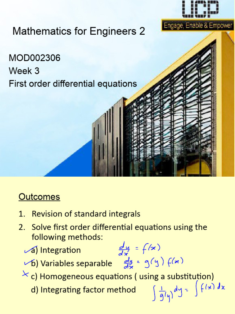 ME2 Week 3 First Order Diff Eqnsworked | PDF | Equations | Calculus