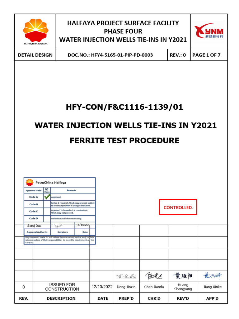 HFY4-5165-01-PIP-PD-0003 - 0 - Ferrite Test Procedure - Code A | PDF ...