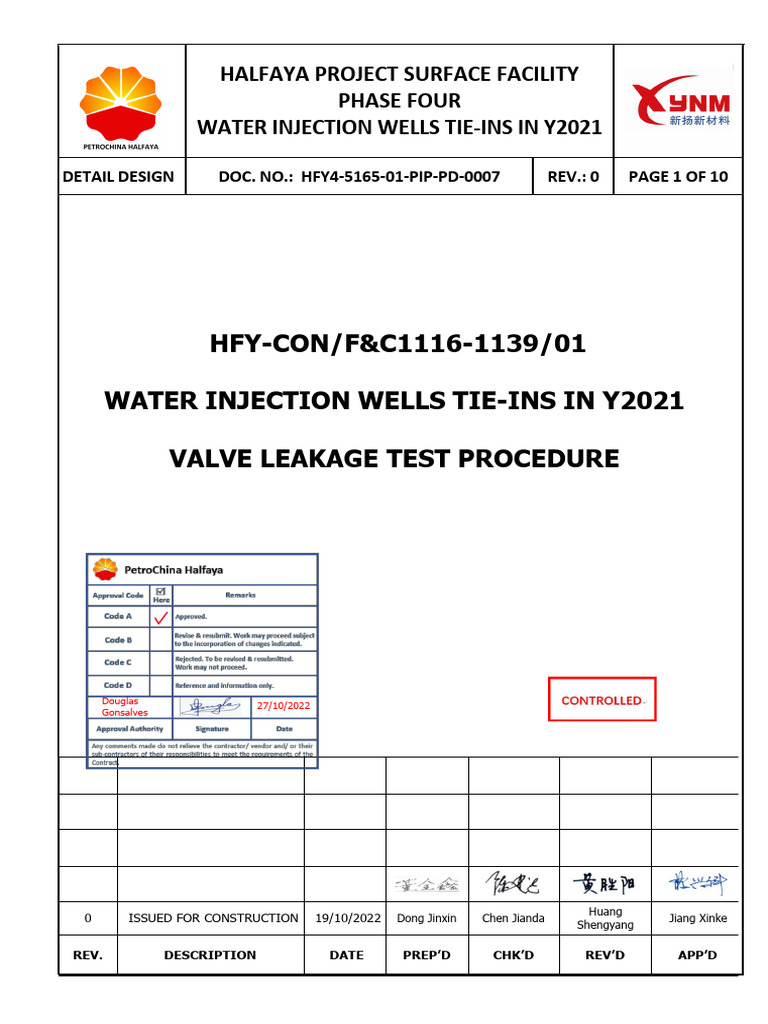 Hfy4 5165 01 Pip Pd 0007 0 Valve Leakage Test Procedure Code A Pdf