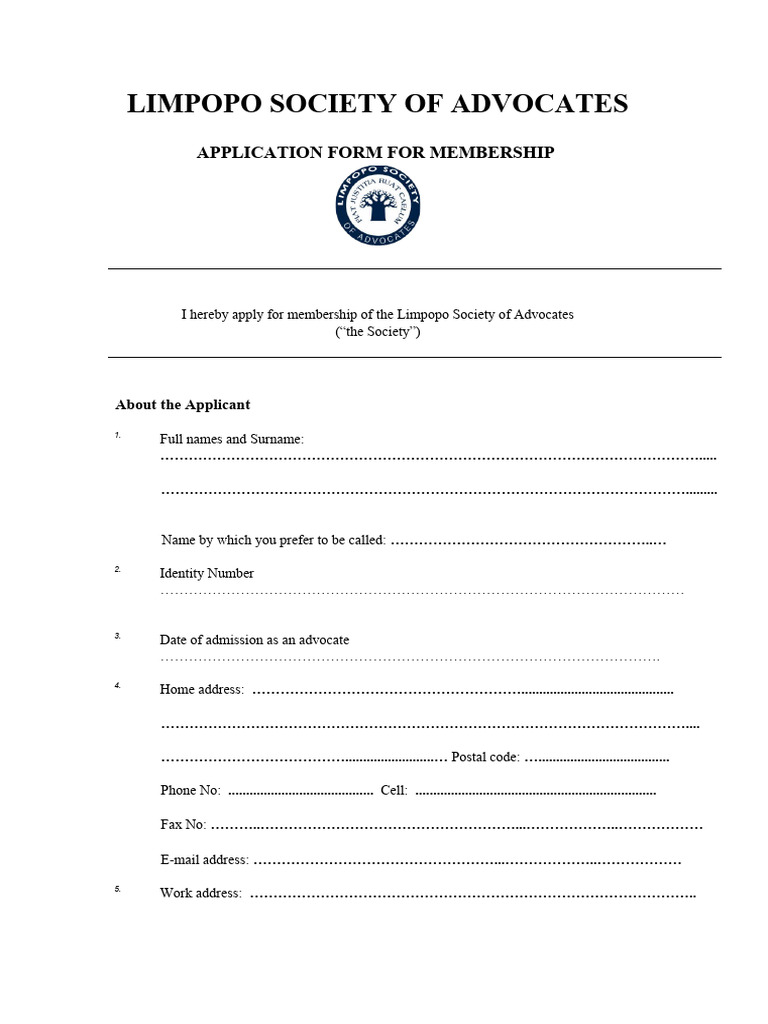 Limpopo Society of Advocates Application Form | PDF | Justice | Crime ...
