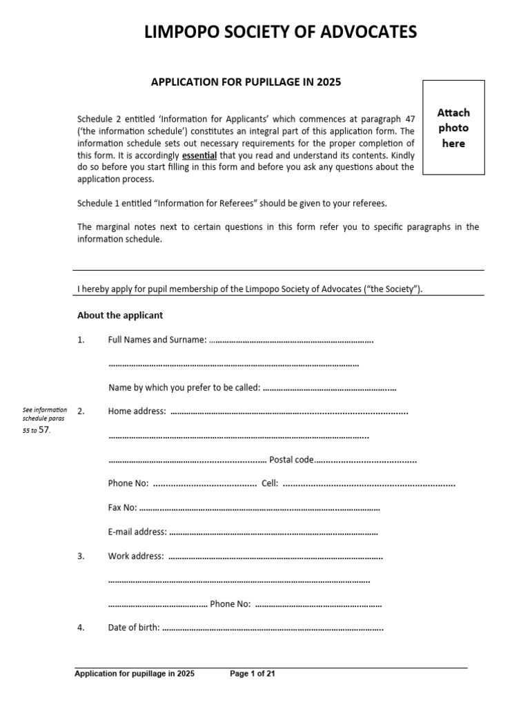 Limpopo Advocates 2025 Pupillage Application | PDF | Advocate ...