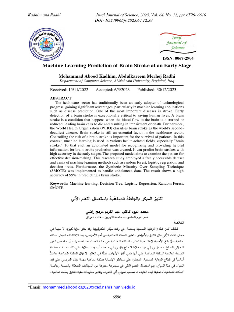 Early Brain Stroke Prediction Using ML | PDF | Sensitivity And Specificity | Machine Learning