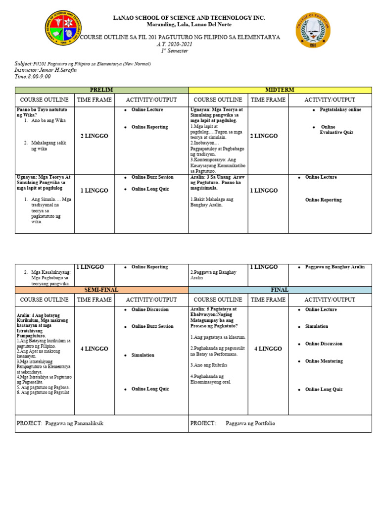 template serafin filipino course outline | PDF