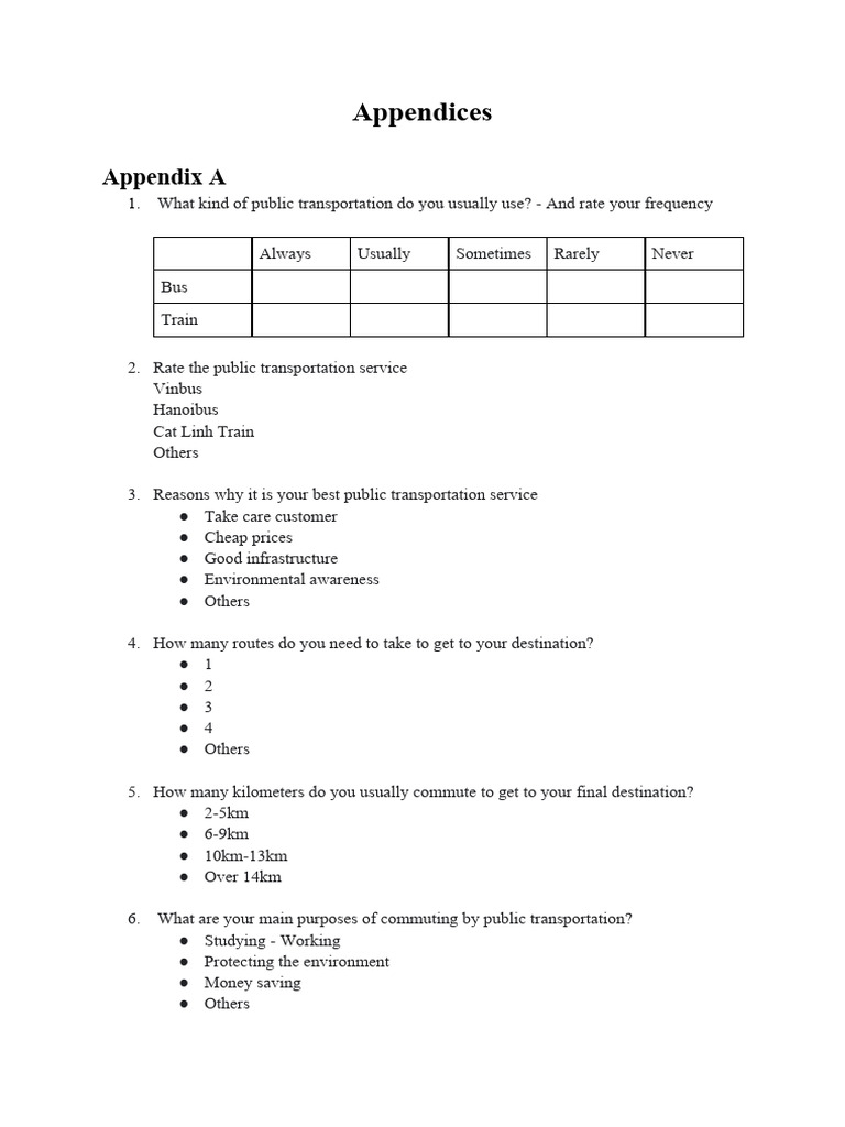 Appendices | Download Free PDF | Public Transport | Transport