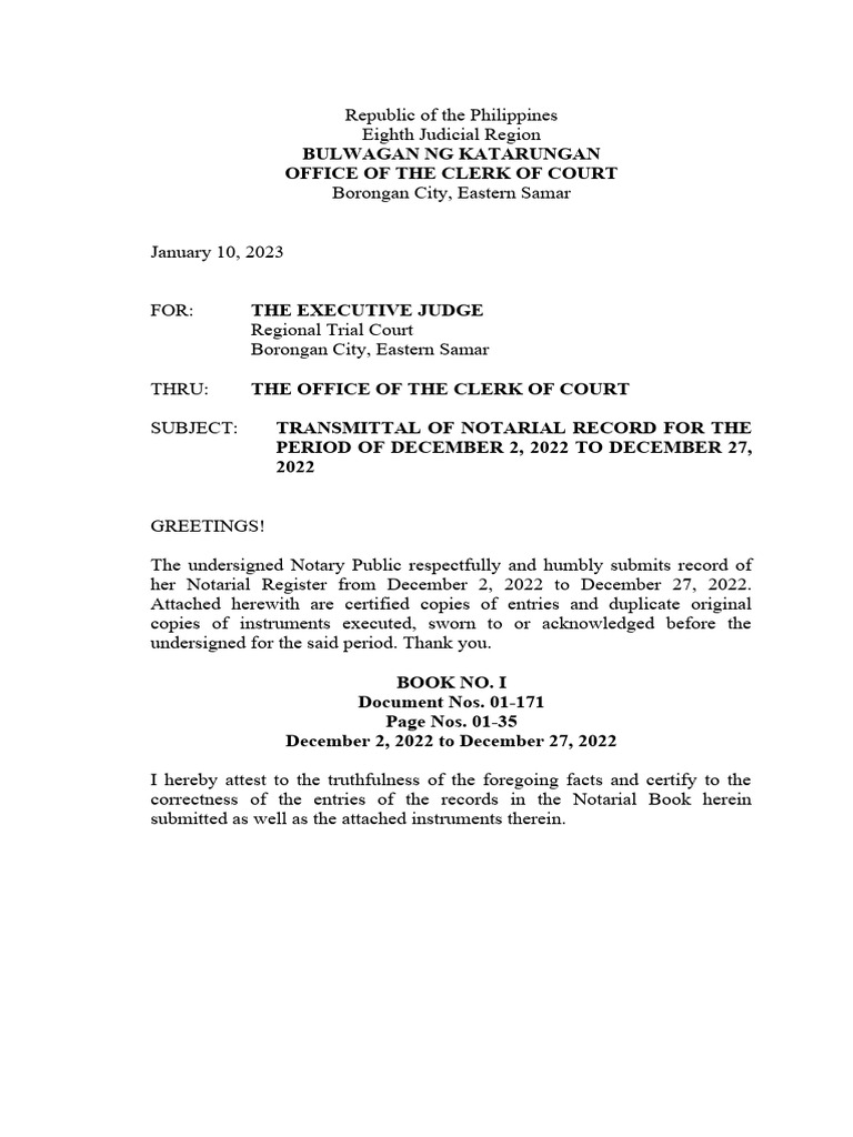 Transmittal Letter For Submission of Notarized Documents | PDF