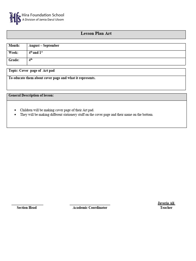 grade 4 planning art | PDF | Lesson Plan