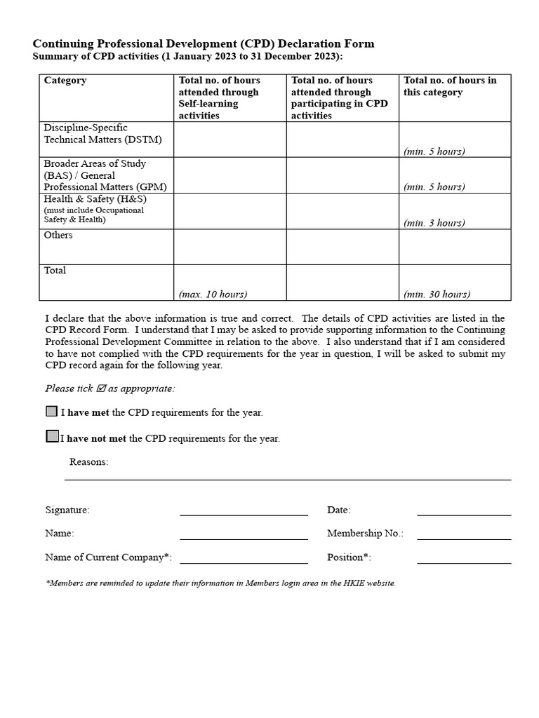 CPD Declaration and Record Form 2023 | PDF | Professional Development