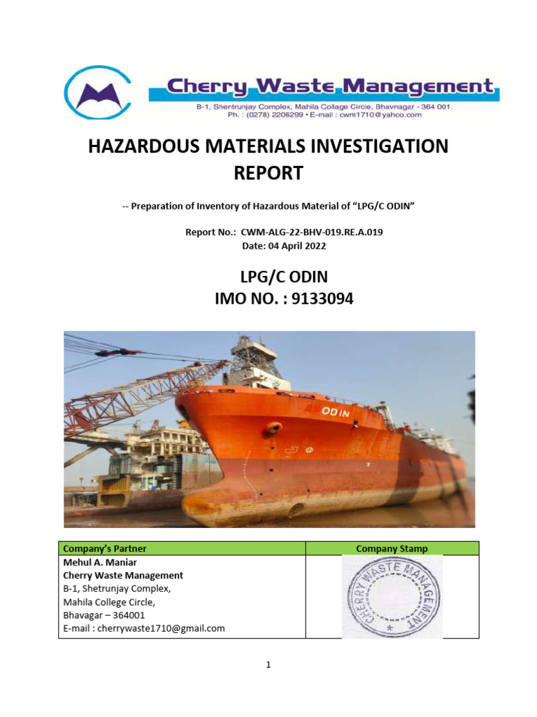 IHM Report - LPGC ODIN | PDF | Waste | Personal Protective Equipment